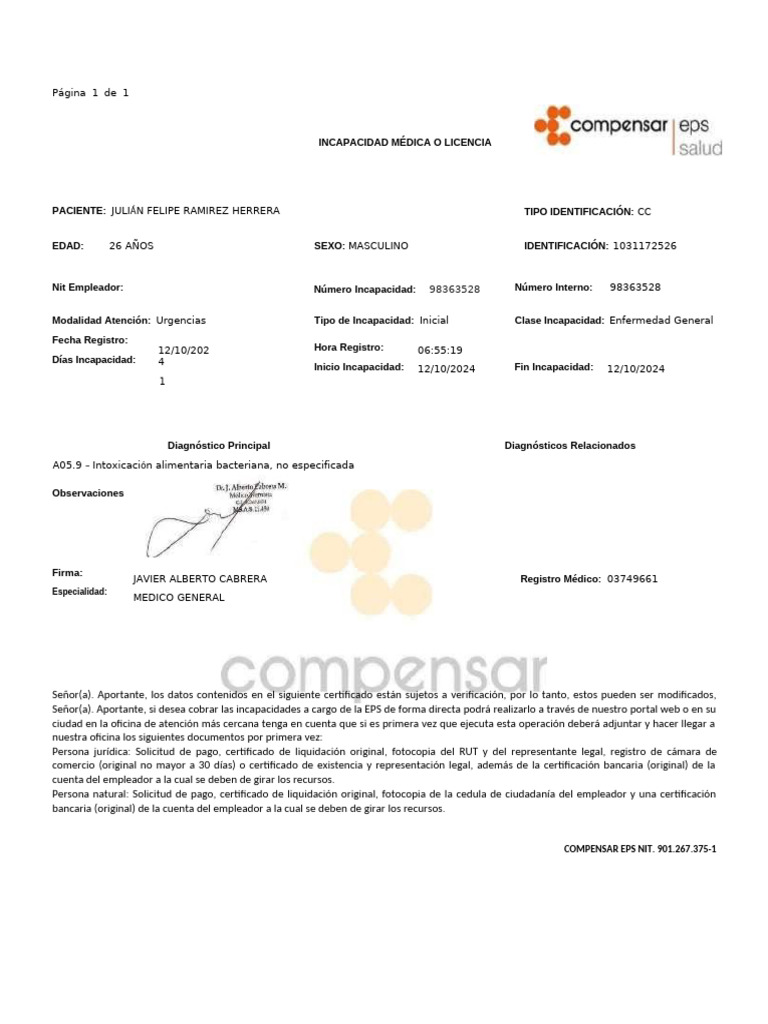 Compensar Eps Nit. 901.267.375-1 | PDF