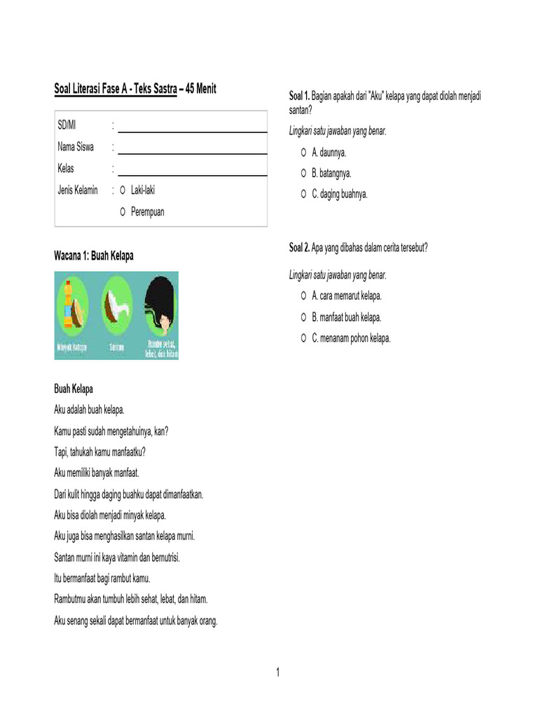 Soal Literasi Fase A - Teks Sastra | PDF