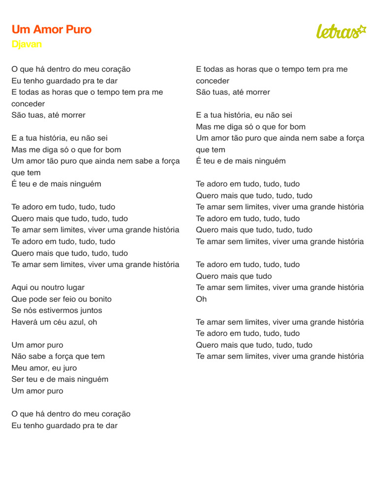 UM AMOR PURO - Djavan (Impressão) | PDF