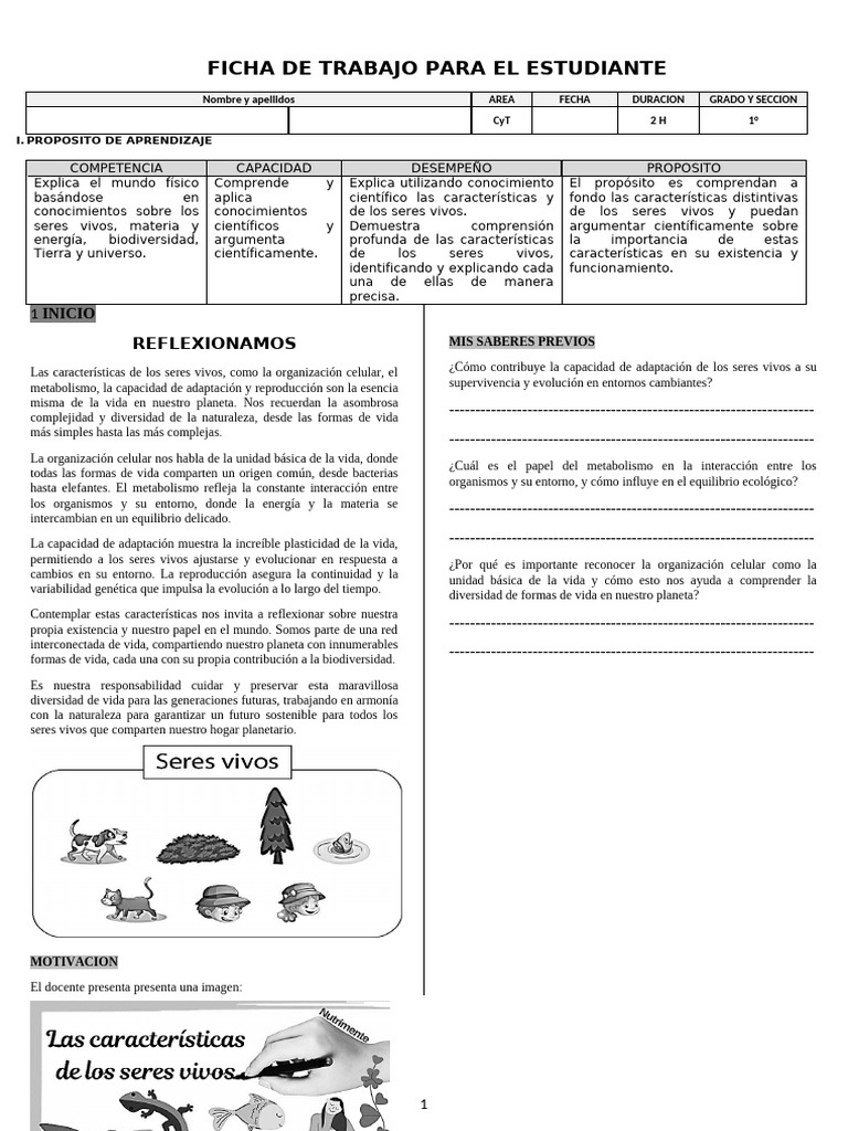 Unidad 1 - Ficha - Sem 1 - Ciencia 1° | PDF