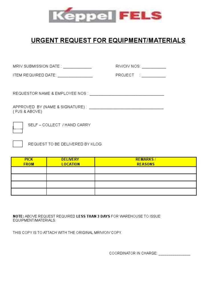 Urgent Equipment Request Form | PDF | Technology & Engineering