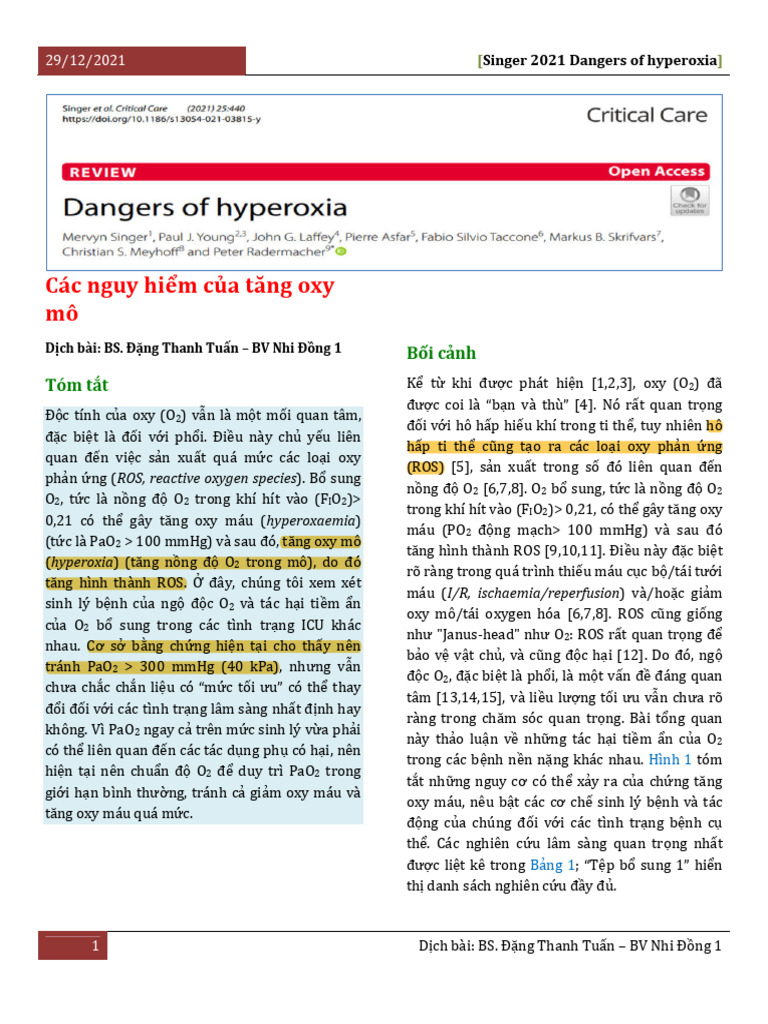 Dangers of Hyperoxia in ICU Care | PDF | Self-Improvement | Science ...