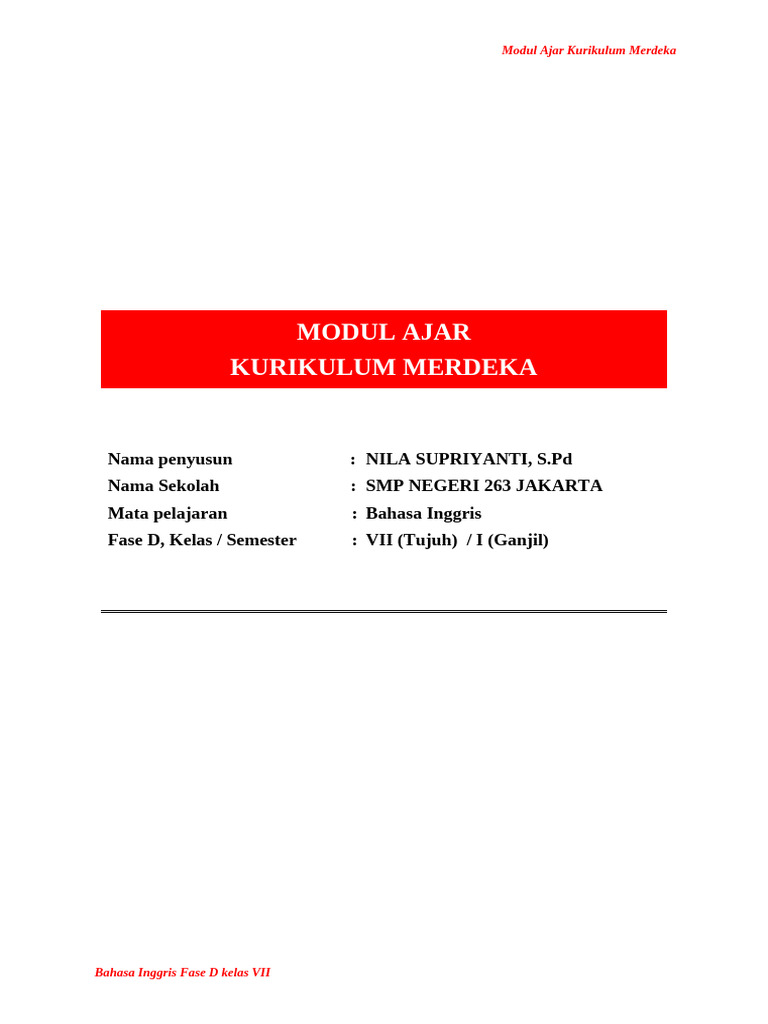 Modul Ajar Bahasa Inggris Kelas 7 P7-8 | PDF