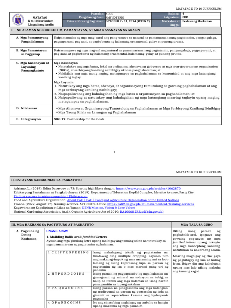DLL Matatag - Epp 4 Q2 W2 | PDF