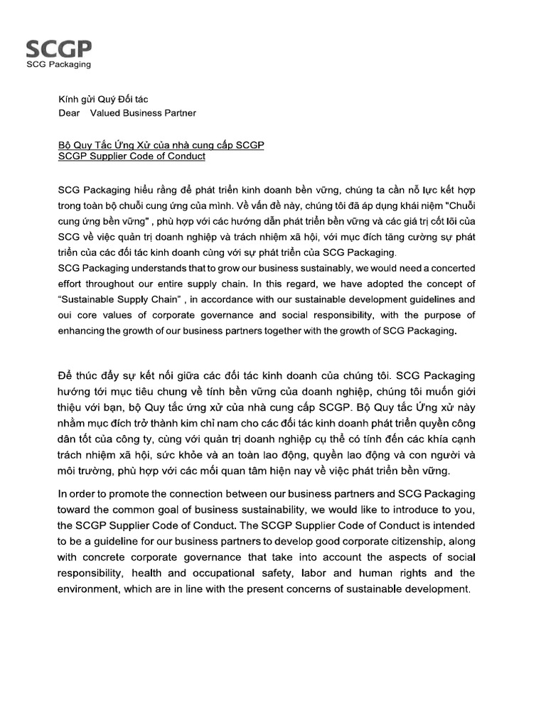SCGP Supplier Code of Conduct Eng-Viet 31.03.2022 - RING | PDF