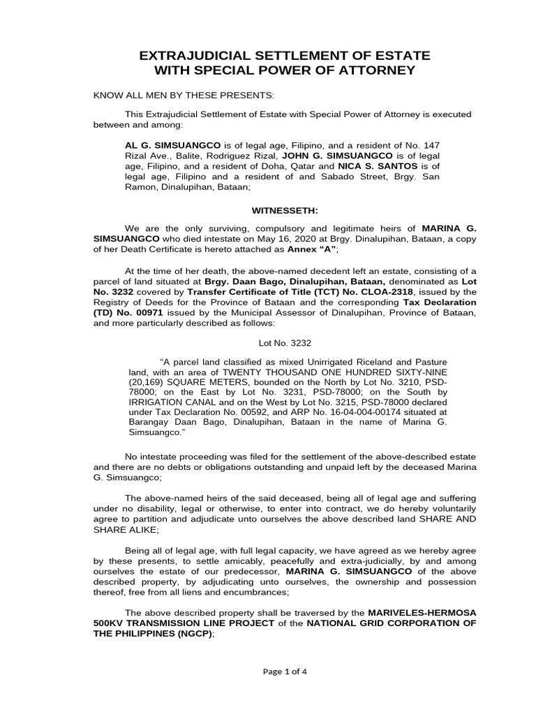 EJS With SPA Heirs of Simsuangco | PDF | Power Of Attorney | Politics