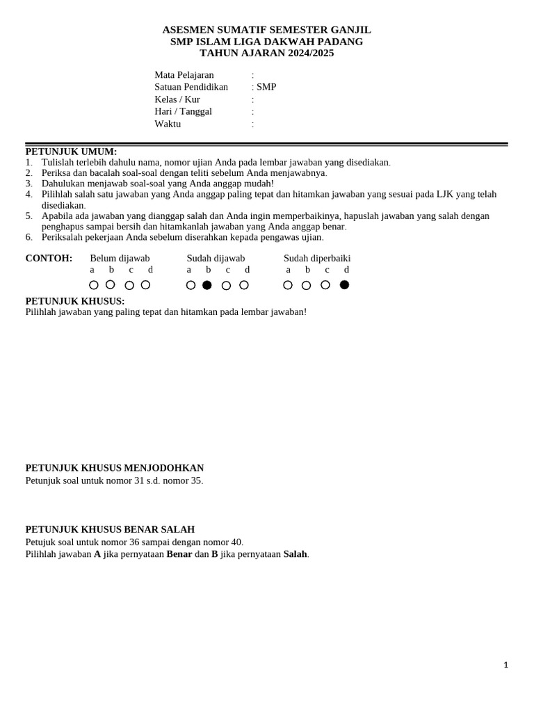 Format Soal Ujian 789-1 | PDF