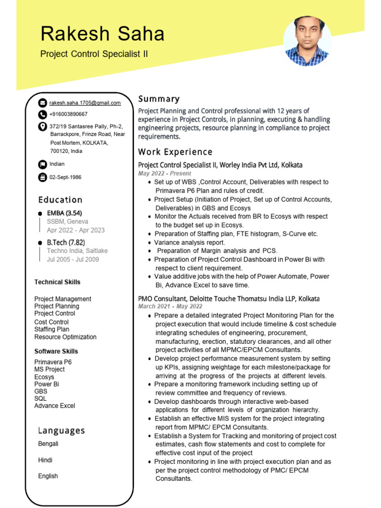 Rakesh Saha - Lead Project Controller | PDF | Computing