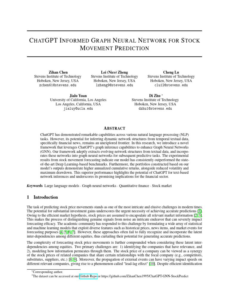 ChatGPT Informed Graph Neural Network For Stock Movement Prediction | PDF