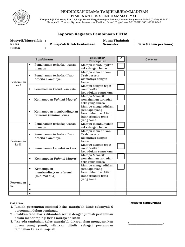 Intrument Penilaian Muraja'ah Kitab Keulamaan | PDF