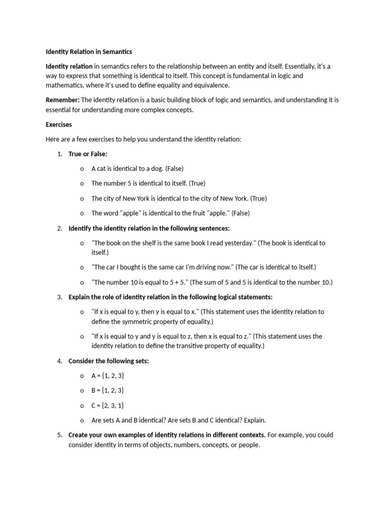 Identity Relation in Semantics | PDF