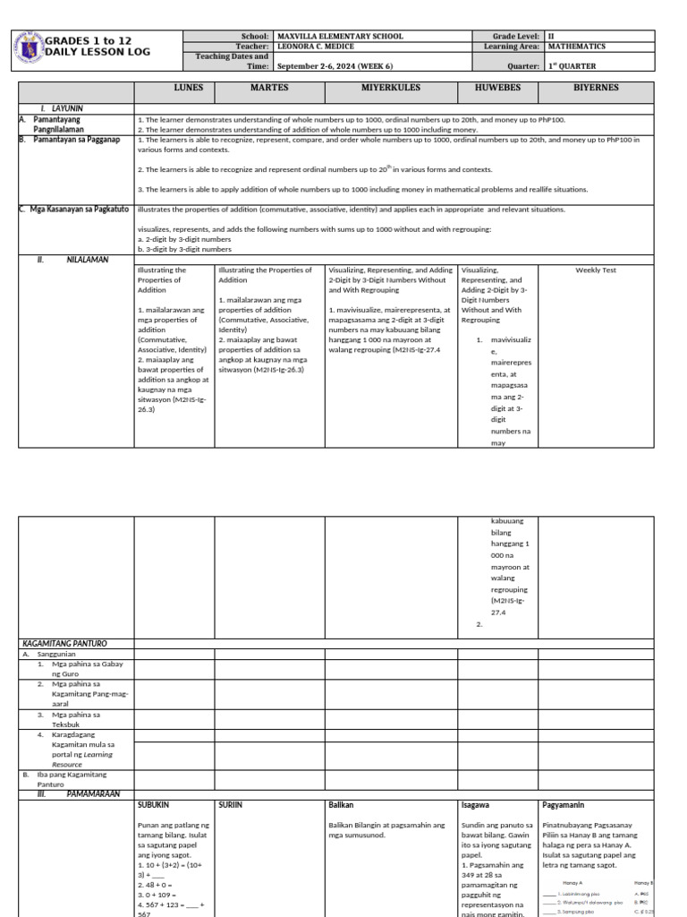 DLL - Mathematics 2 - Q1 - W6 | PDF