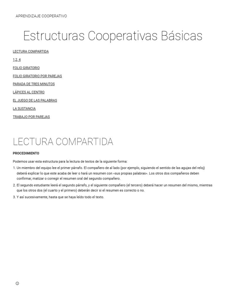 APRENDIZAJE COOPERATIVO - Estructuras Coop. Básicas | PDF