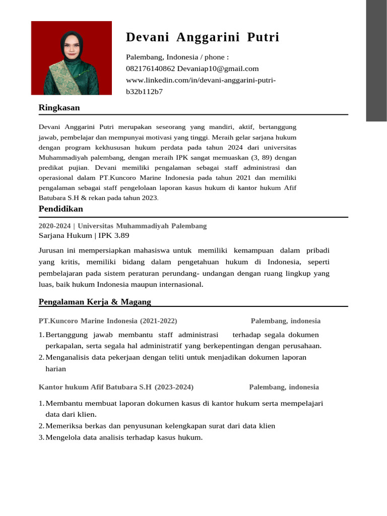 CV Devani Anggarini Putri | PDF