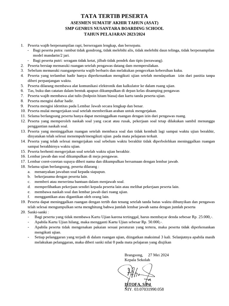 02 TATA TERTIB PESERTA Rev PAS TA.2023-2024 | PDF