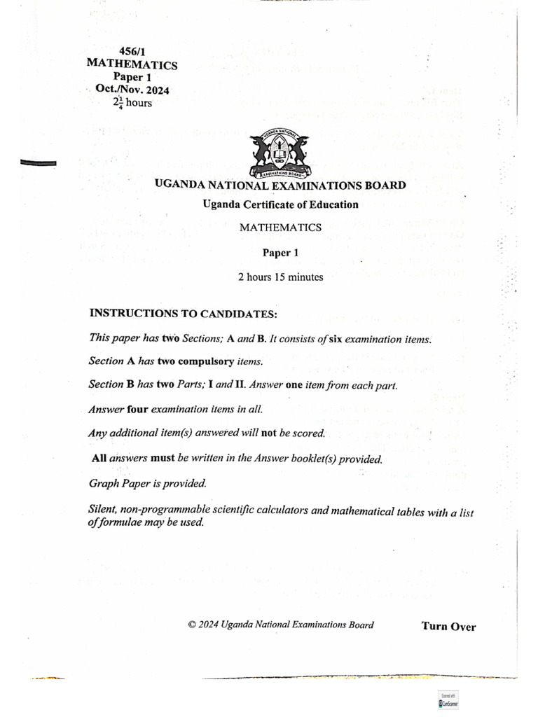 Uneb Mtc o'Level 2024 | PDF