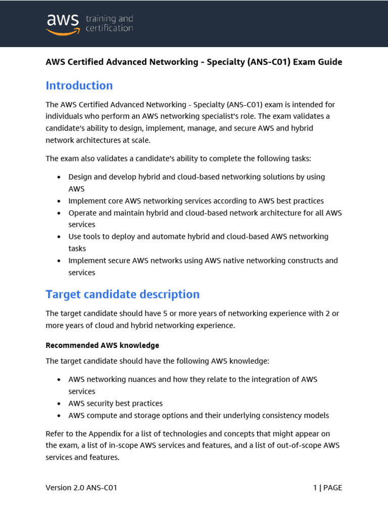 AWS Certified Advanced Networking Specialty - Exam Guide | PDF