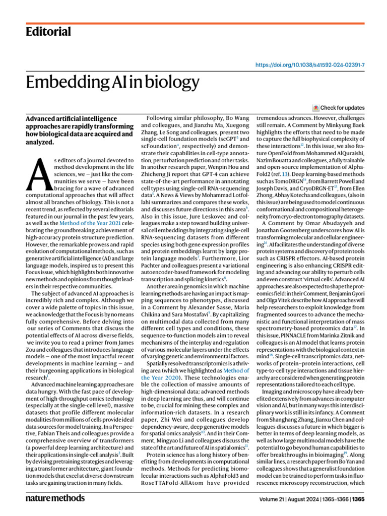 Embedding AI in biology | PDF