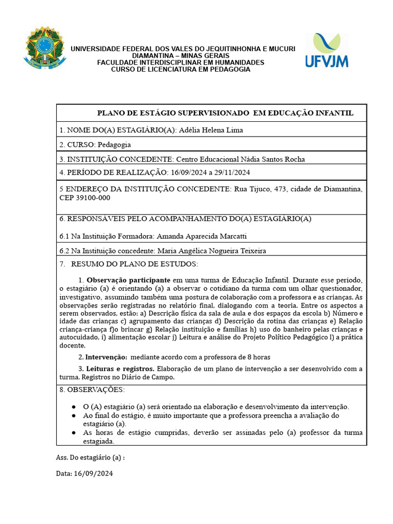 Plano de atividades de Estágio.docx | PDF