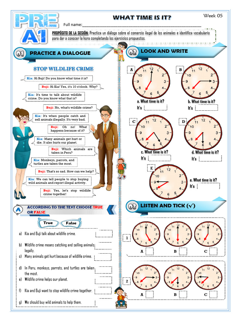 Ficha 05_ Sem 03 _ Jec _ Prea1 _ What Time is It | PDF