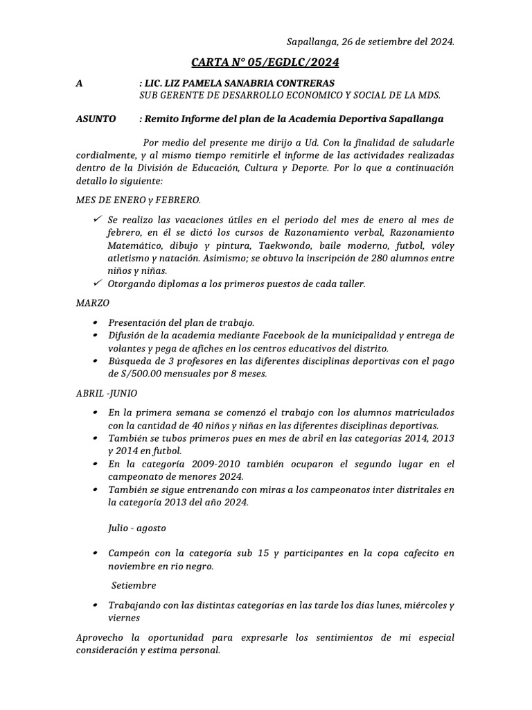 Carta de Informe 2024 | PDF