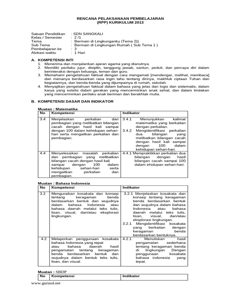 RPP Tema 2 Subtema 1 Pemb.3 | PDF