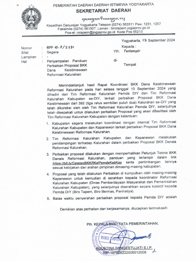 SURAT PERBAIKAN PROPOSAL BKK KAL | PDF