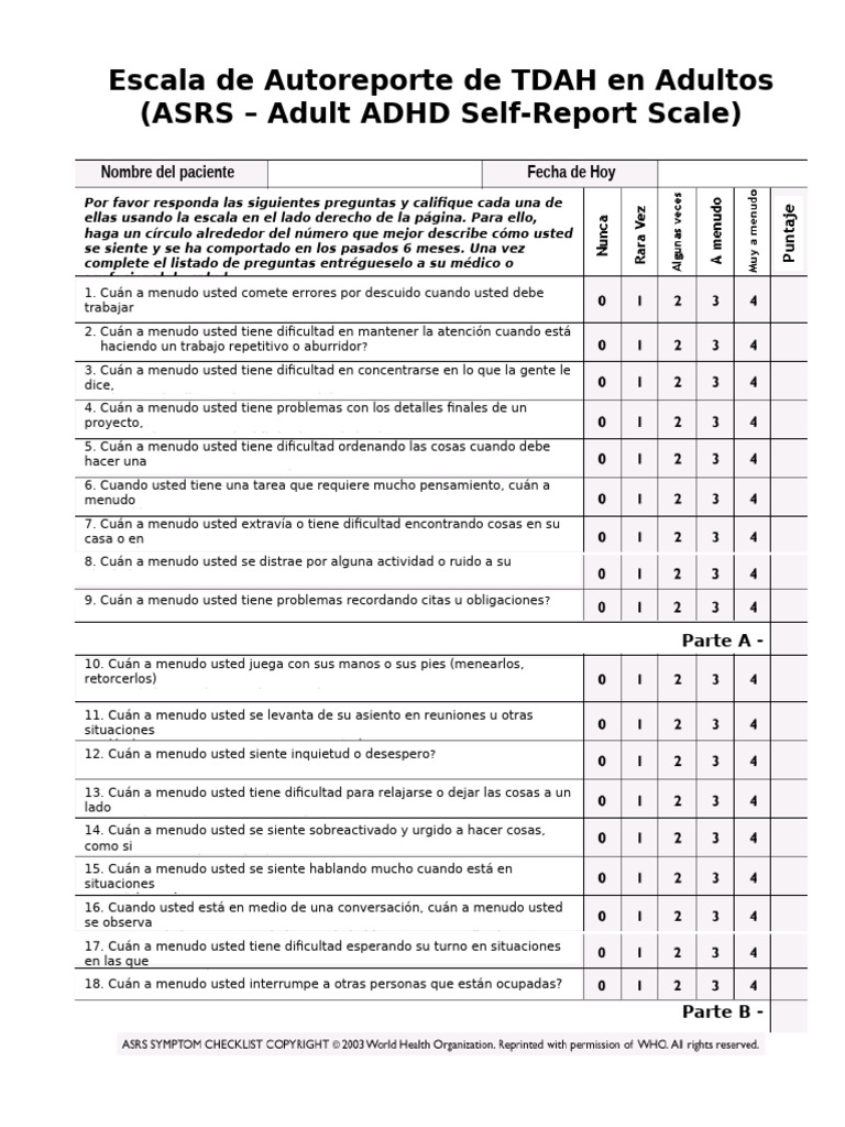 ASRS Adult ADHD Self Report Scale | PDF