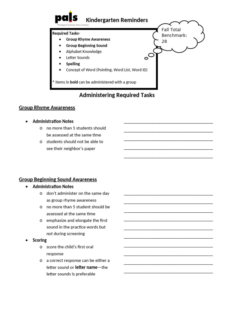 Kindergarten Pals Reminders - Fall | PDF