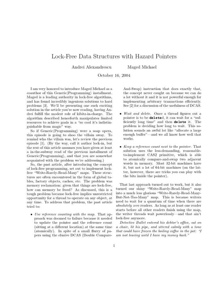 Lock-Free Data Structures With Hazard Pointers | PDF