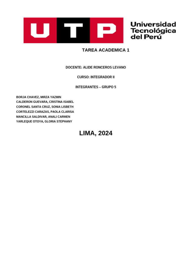 TAREA ACADEMICA 3-INTEGRADOR II -GRUPO 5 | PDF TAREA ACADEMICA 3-INTEGRADOR II -GRUPO 5 | PDF