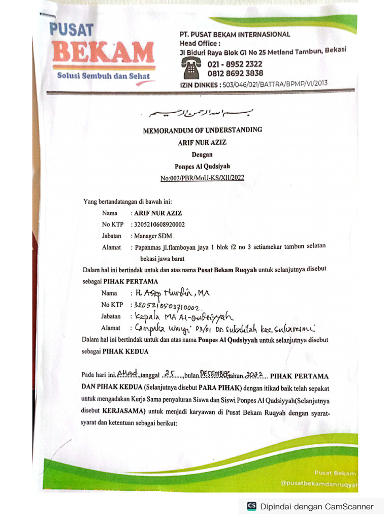 Perjanjian Kerjasama MOU (2) | PDF