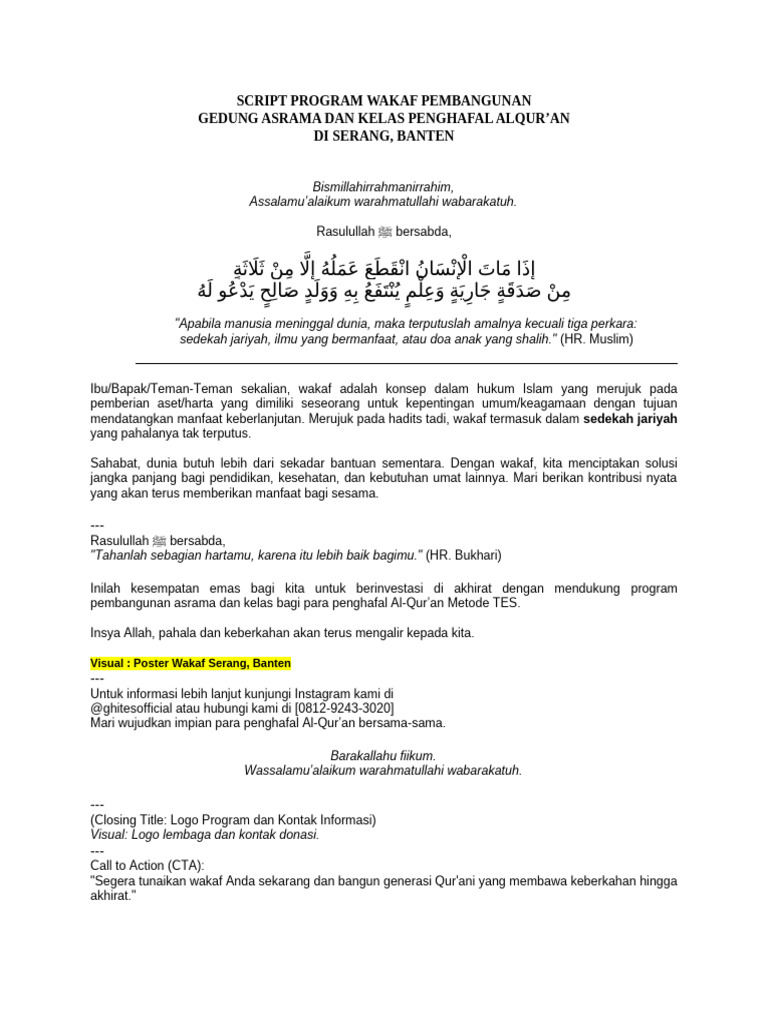 Script Program Wakaf Pembangunan | PDF