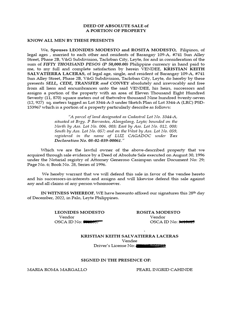 Deed of Sale of Unregistered Land | PDF