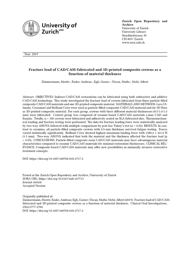 Fracture Load of CAD/CAM Composite Crowns | PDF | Materials | Science ...