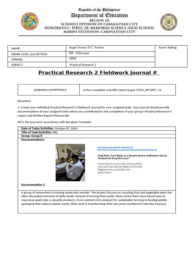 PR 2 Fieldwork Journal | PDF