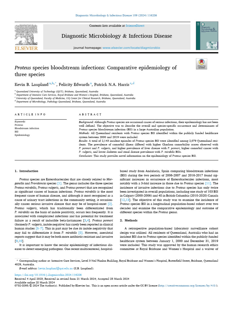 Proteus species bloodstream infections Comparative epidemiology of ...