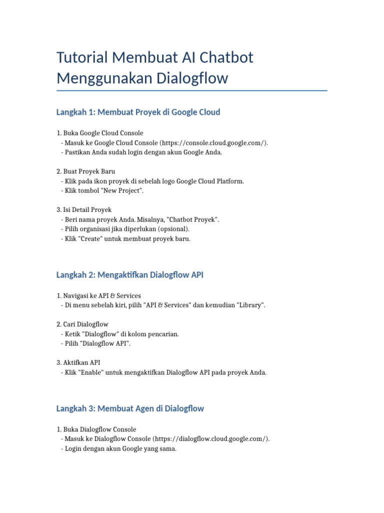 Tutorial Membuat AI Chatbot Dialogflow | PDF