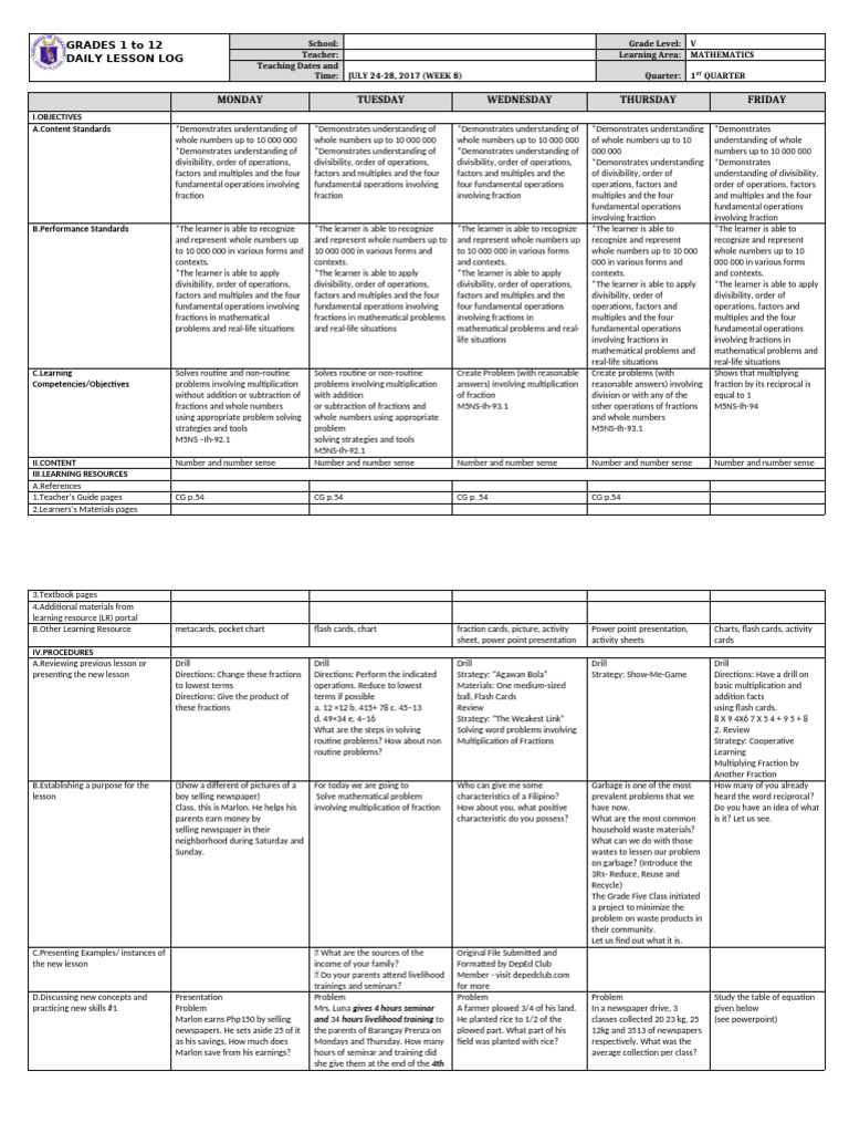 DLL Mathematics 5 q1 w8 | PDF