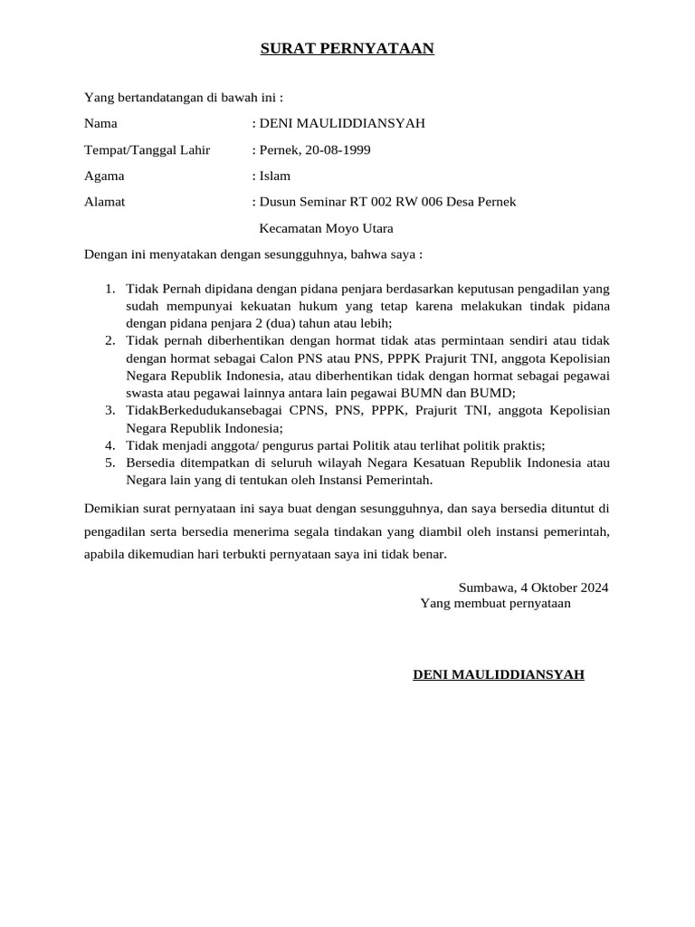 Surat Pernyataan Lampiran III | PDF