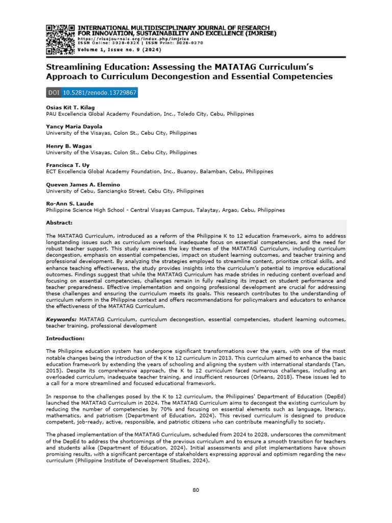 Streamlining Education Assessing The MATATAG Curriculum's Approach To ...