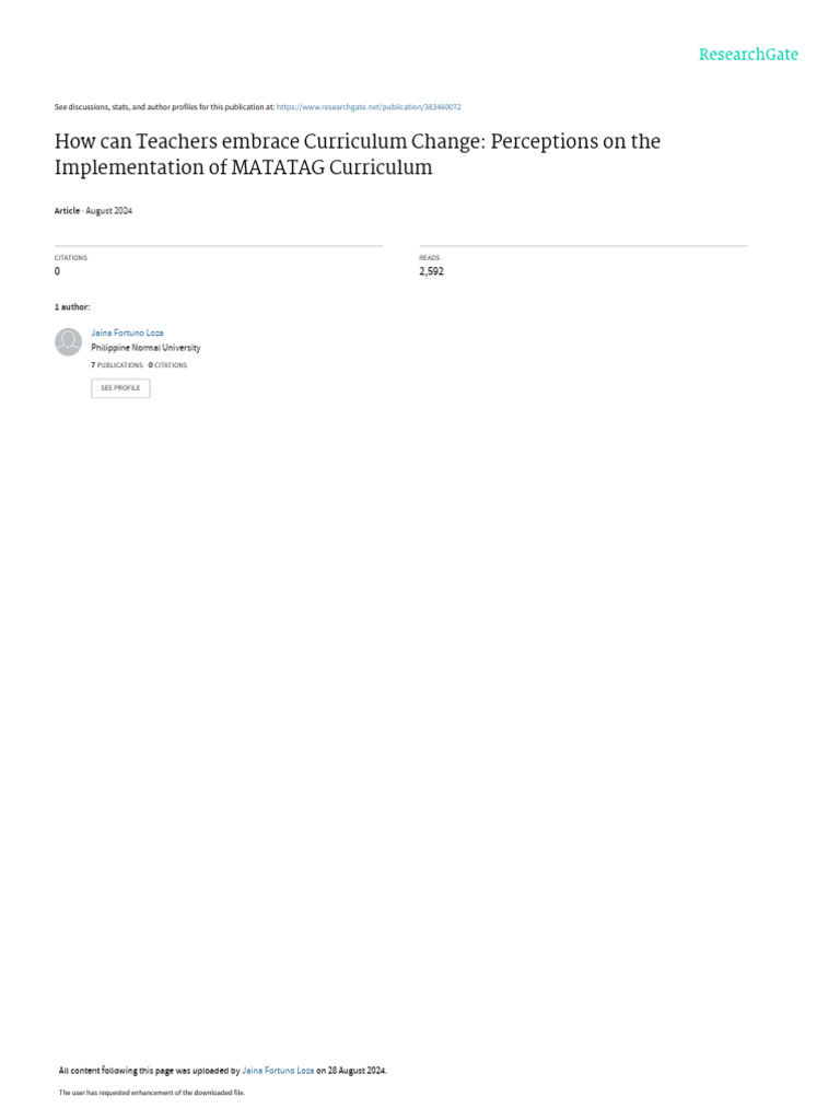 Values Education Teachers Perceptionsonthe Implementationof MATATAGCurriculum | PDF