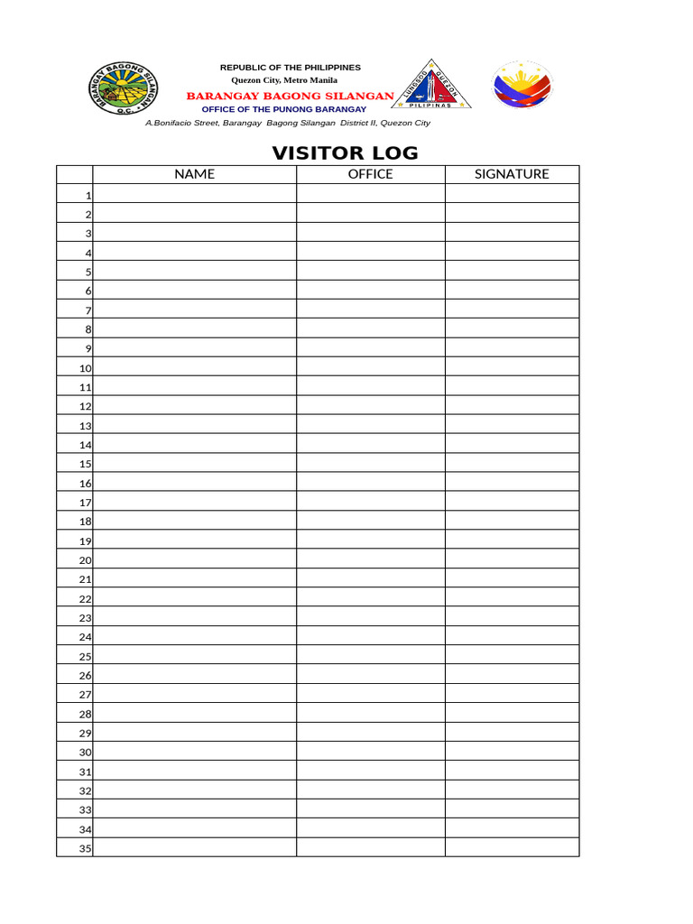 Visitor Log | PDF