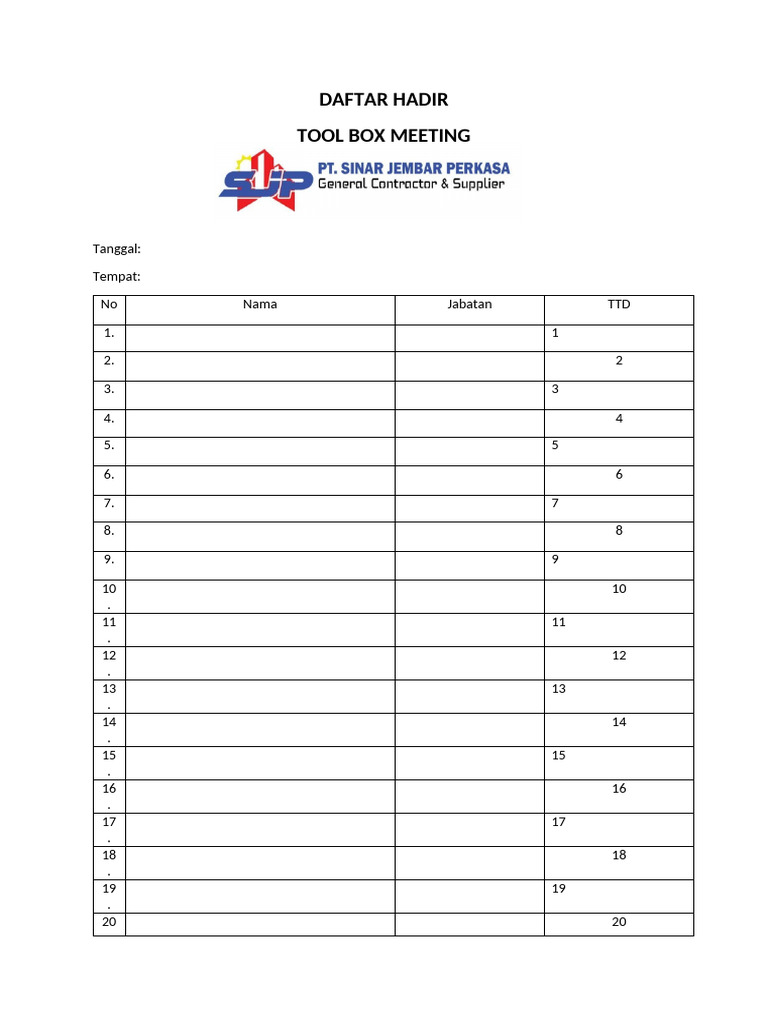 Daftar Hadir TBM | PDF