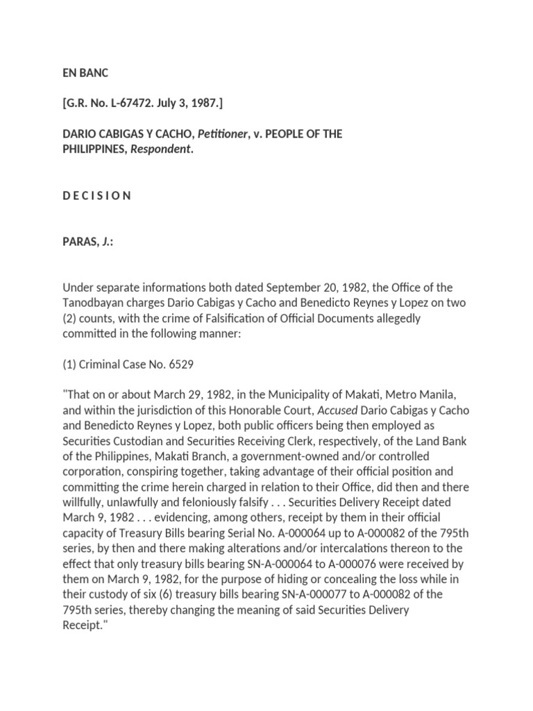 Cabigas vs. People - Falsification | PDF