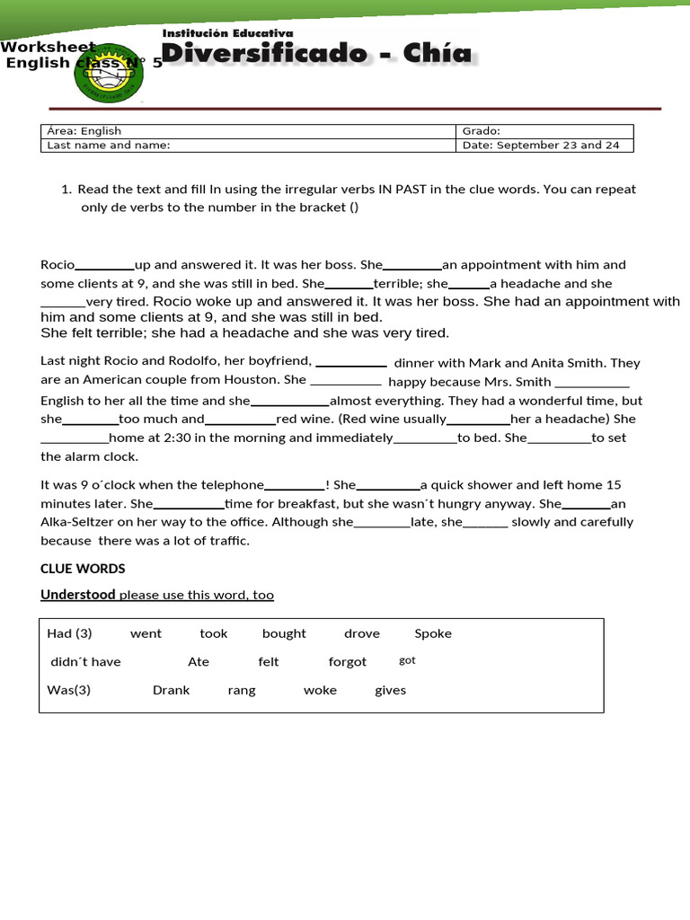 Irregular Verbs Comprehend | PDF
