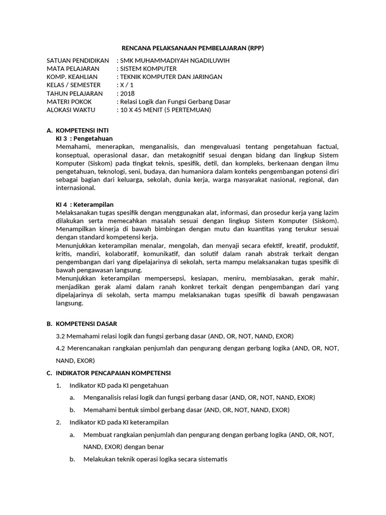 RPP-2 Relasi Logik Dan Fungsi Gerbang Dasar-Rev | PDF