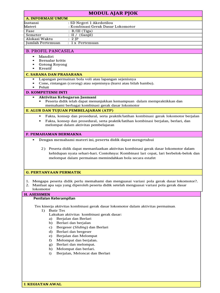 Modul Ajar PJOK KLS 3 Observasi | PDF