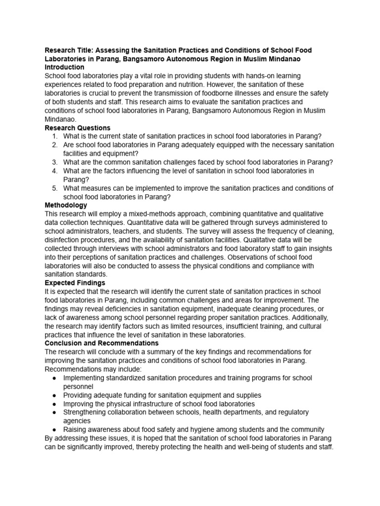 Make Me A Research Paper About The Sanitation of T... | PDF ...