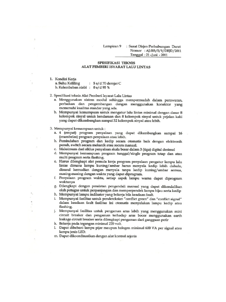 Spesifikasi Teknis APILL | PDF